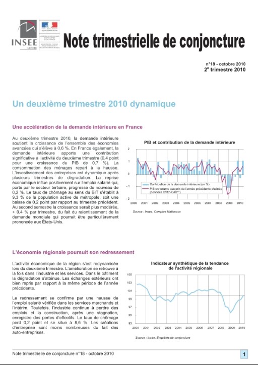 Note trimestrielle de conjoncture du 2e trimestre 2010 | www.bnsp.insee.fr